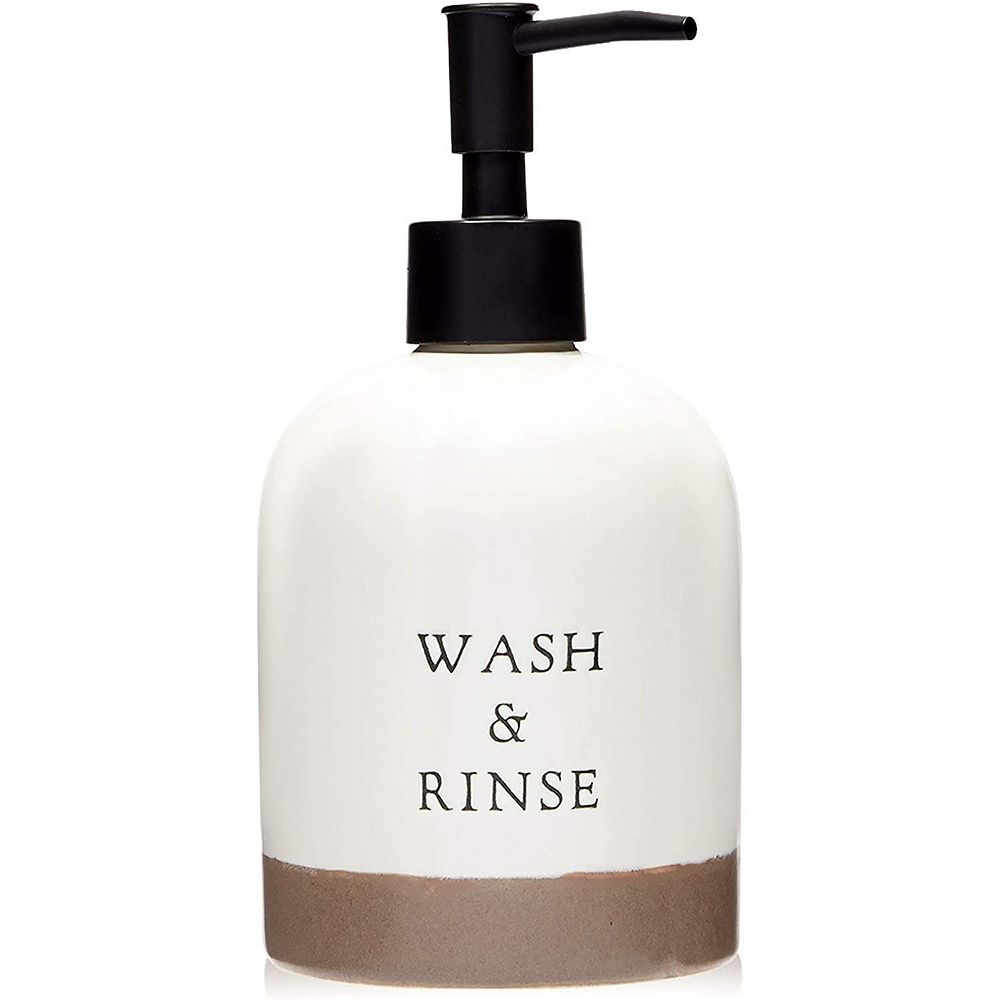Farmlyn Creek Ceramic Soap Dispenser, Rustic Bathroom Décor, Wash and Rinse (14 Oz)