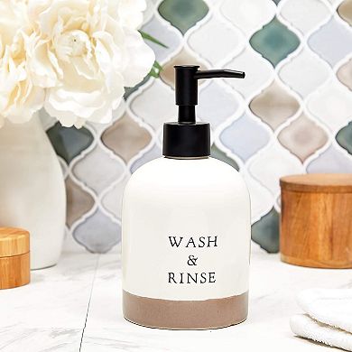 Farmlyn Creek Ceramic Soap Dispenser, Rustic Bathroom Décor, Wash and Rinse (14 Oz)