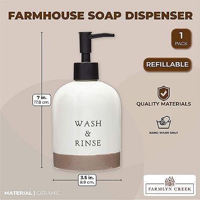 Farmlyn Creek Ceramic Soap Dispenser, Rustic Bathroom Décor, Wash and Rinse (14 Oz)