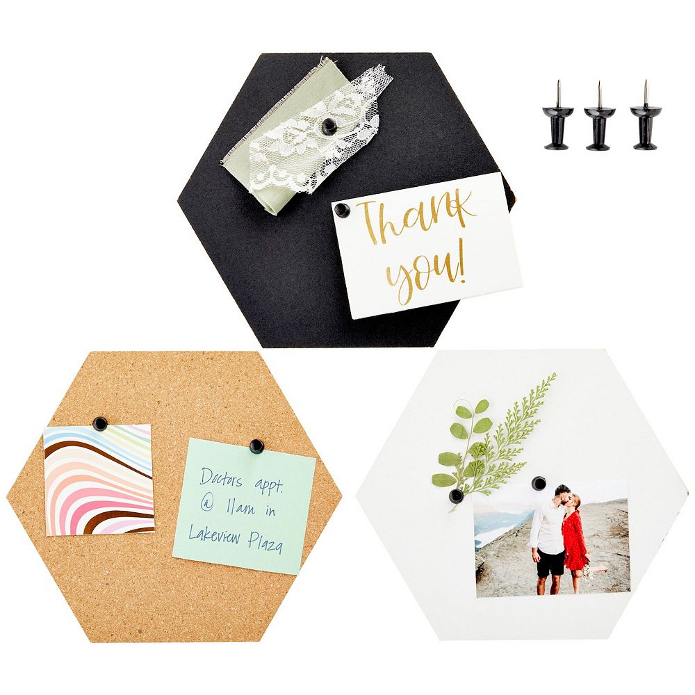 3 Pack Hexagon Cork Board Tiles With Pins, Self-adhesive Bulletin ...