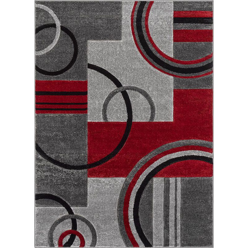 Well Woven Ruby Galaxy Waves Modern Geometric Grey & Red 2 x 7 Runner Rug