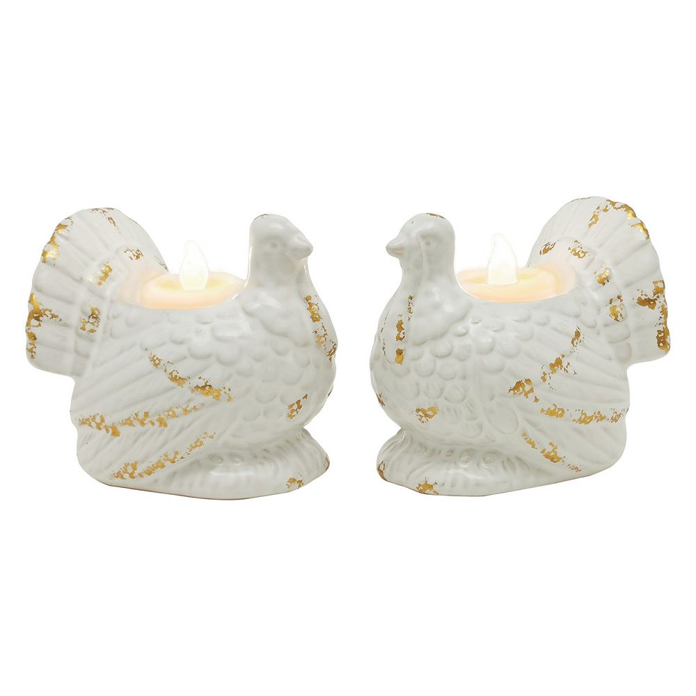 Celebrate Together™ Fall Ceramic Set of 2 Turkey Tea Light Holders