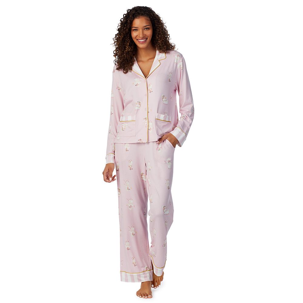 Women's Beauty Sleep Social Cozy Notch Collar Pajama Top and Pajama ...