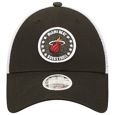Women's New Era Black/White Miami Heat Glitter Patch 9FORTY Snapback Hat