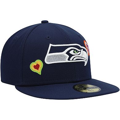 Men's New Era College Navy Seattle Seahawks Chain Stitch Heart 59FIFTY ...