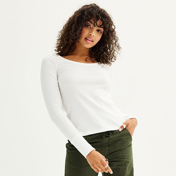 Juniors' SO® Slim Fit Scoopneck Long Sleeve Top