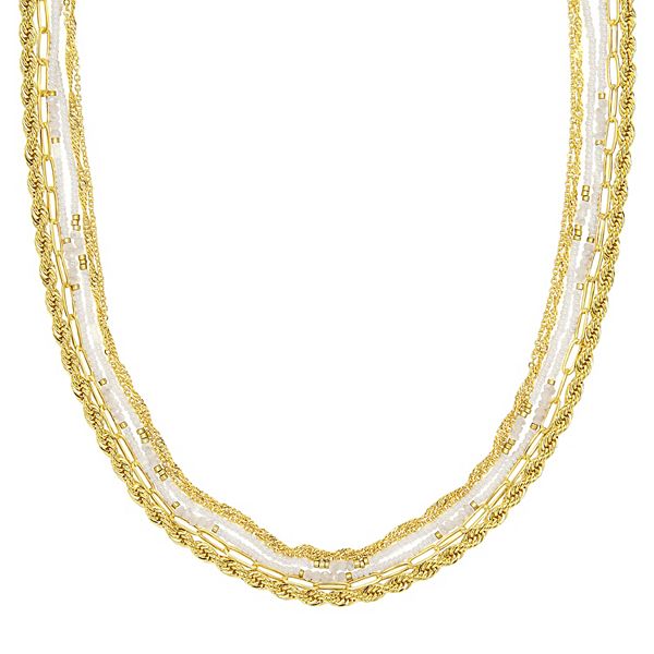 LC Lauren Conrad Gold Tone White Bead Multi-Strand Necklace