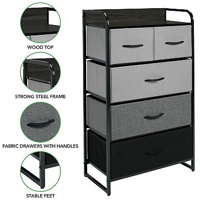 mDesign Tall Dresser Storage Chest, 5 Fabric Drawers - Light Gray/Matte ...
