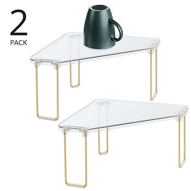 mDesign Plastic/Steel Corner Kitchen Organizer Shelf - 2 Pack - Clear ...