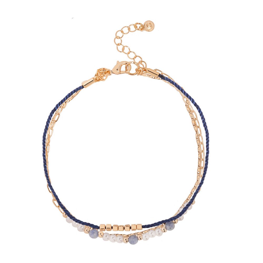 LC Lauren Conrad Gold Tone Quartz Multi-Strand Beaded Anklet