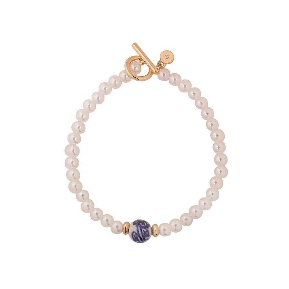 LC Lauren Conrad Gold Tone Ceramic Floral Bead & Simulated Pearl Toggle ...