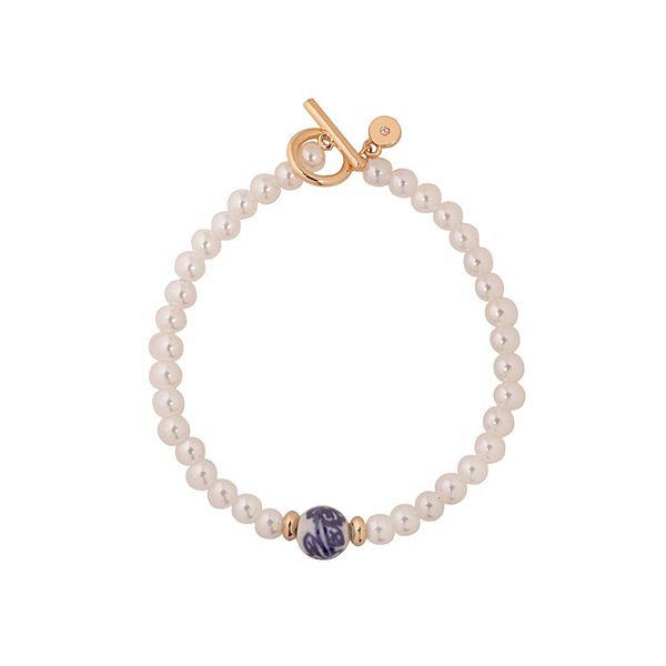 LC Lauren Conrad Gold Tone Ceramic Floral Bead & Simulated Pearl Toggle ...