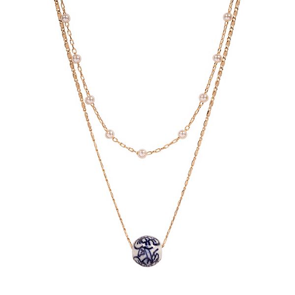 LC Lauren Conrad Gold Tone Floral Ceramic Bead & Simulated Pearl Double ...