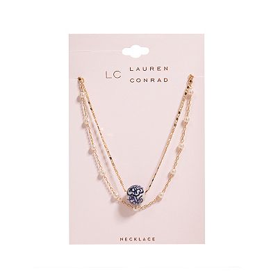LC Lauren Conrad Gold Tone Floral Ceramic Bead & Simulated Pearl Double ...