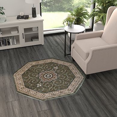 Masada Rugs Masada Rugs 5'x5' Traditional Octagon Area Rug in Green ...