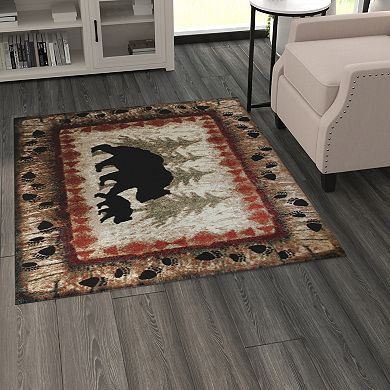 Masada Rugs Masada Rugs 4'x5' Cabin/Lodge Theme Area Rug with Bear and ...