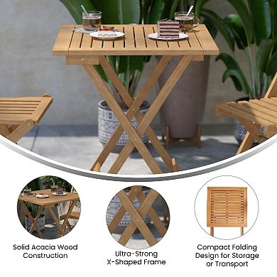Merrick Lane Stora 24 Inch Square Solid Acacia Wood Portable Folding ...