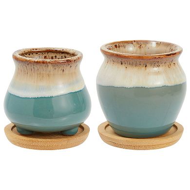 6 Pack Small Ceramic Pots For Plants And Succulents With Bamboo ...