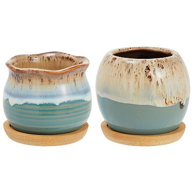 6 Pack Small Ceramic Pots For Plants And Succulents With Bamboo ...