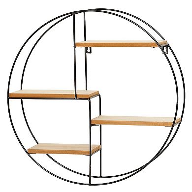 mDesign Round Wall Mount Display Storage Organizer, 4 Shelf, Black/Natural