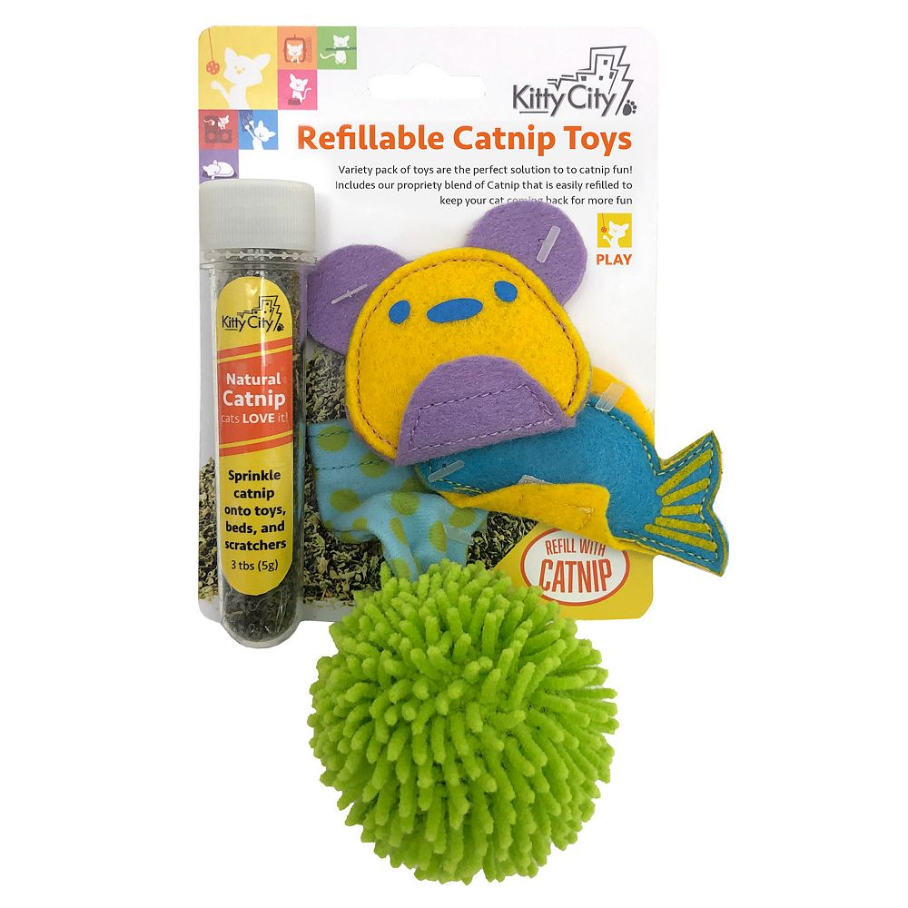 Kitty City Multi-Colored Refillable Catnip Toys 4-Pack