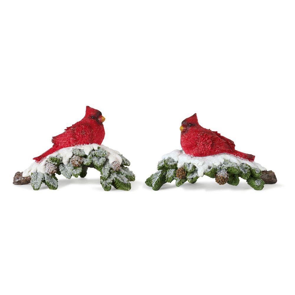 Set of 4 Red and Green Cardinal on Branch Christmas Tabletop Figurines 6"