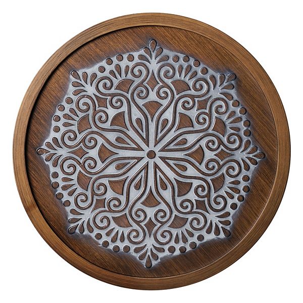 American Art Décor Boho Rustic Farmhouse Wood Framed Wall Medallion