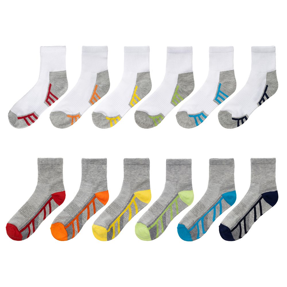 Boys 8-20 Tek Gear® 12-Pack Lightweight Quarter-Crew Performance Socks