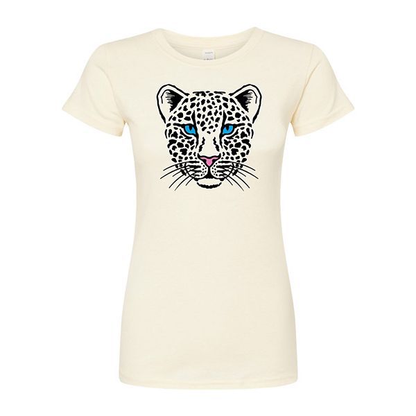 Juniors' Leopard Face Fitted Graphic Tee