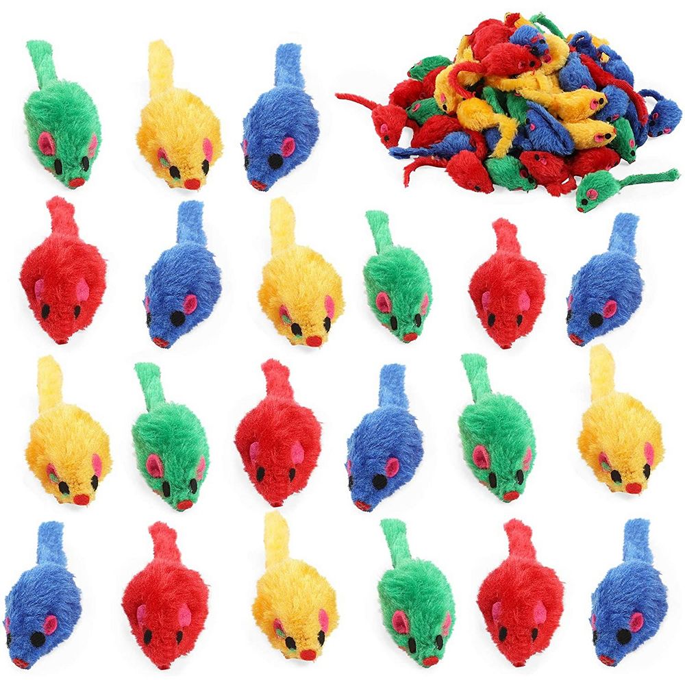 Okuna Outpost Cat Mice Toys, Colorful Mouse Rattles for Pets in 4 ...