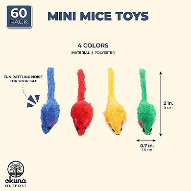 Okuna Outpost Cat Mice Toys, Colorful Mouse Rattles for Pets in 4 ...