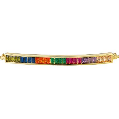 Brilliance 14k Gold Flash Plated Multicolored Crystal Bar Bolo Bracelet