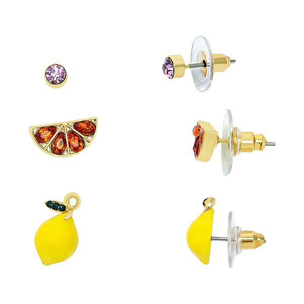 LC Lauren Conrad 3-pk. Lemon, Orange Slice & Pink Stone Post Earring Set