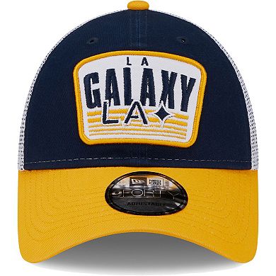 Men's New Era Navy/Gold LA Galaxy Patch 9FORTY Trucker Snapback Hat