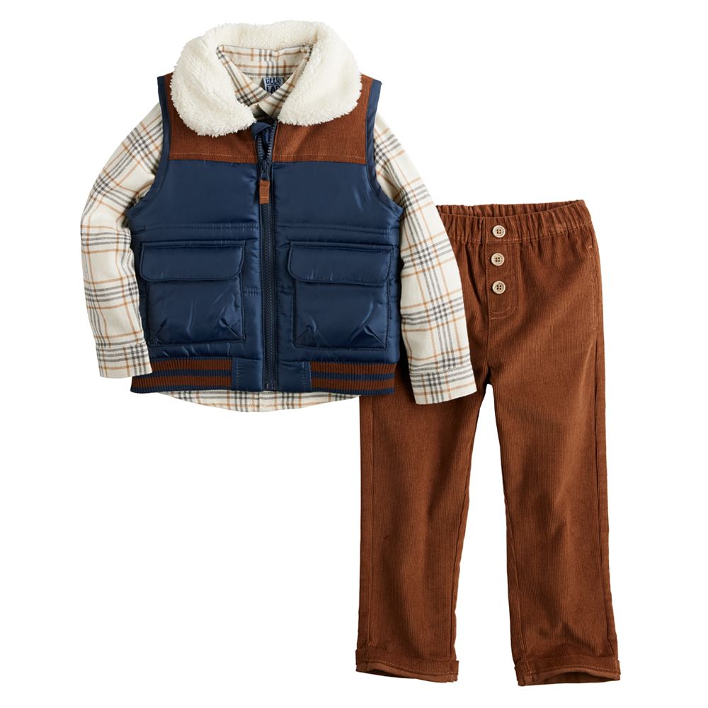Baby Boy Little Lad Sherpa Collar Puffer Vest, Flannel Shirt ...