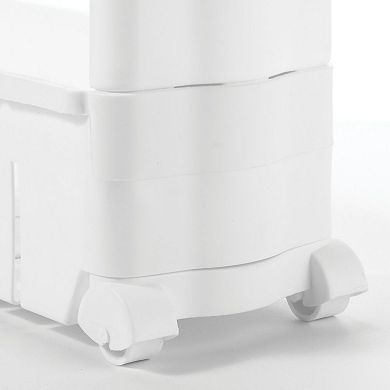 mDesign Slim Rolling Laundry Utility Cart Organizer with 3 Shelves - White