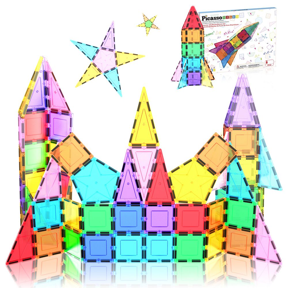 PicassoTiles 32 PC Rocket Themed, Magnetic Tiles, Magnetic Building ...