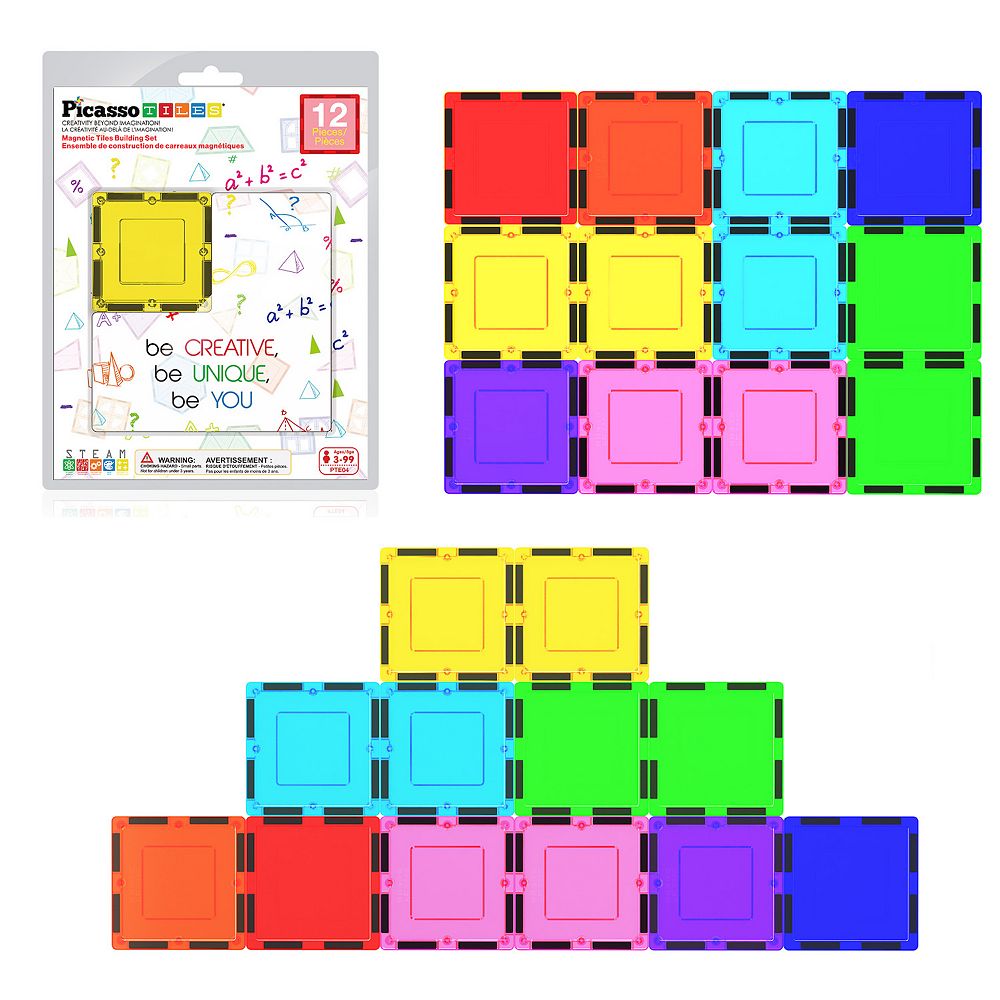 PicassoTiles 12 PC Magnetic Tiles, Magnetic Building Blocks for Kids ...
