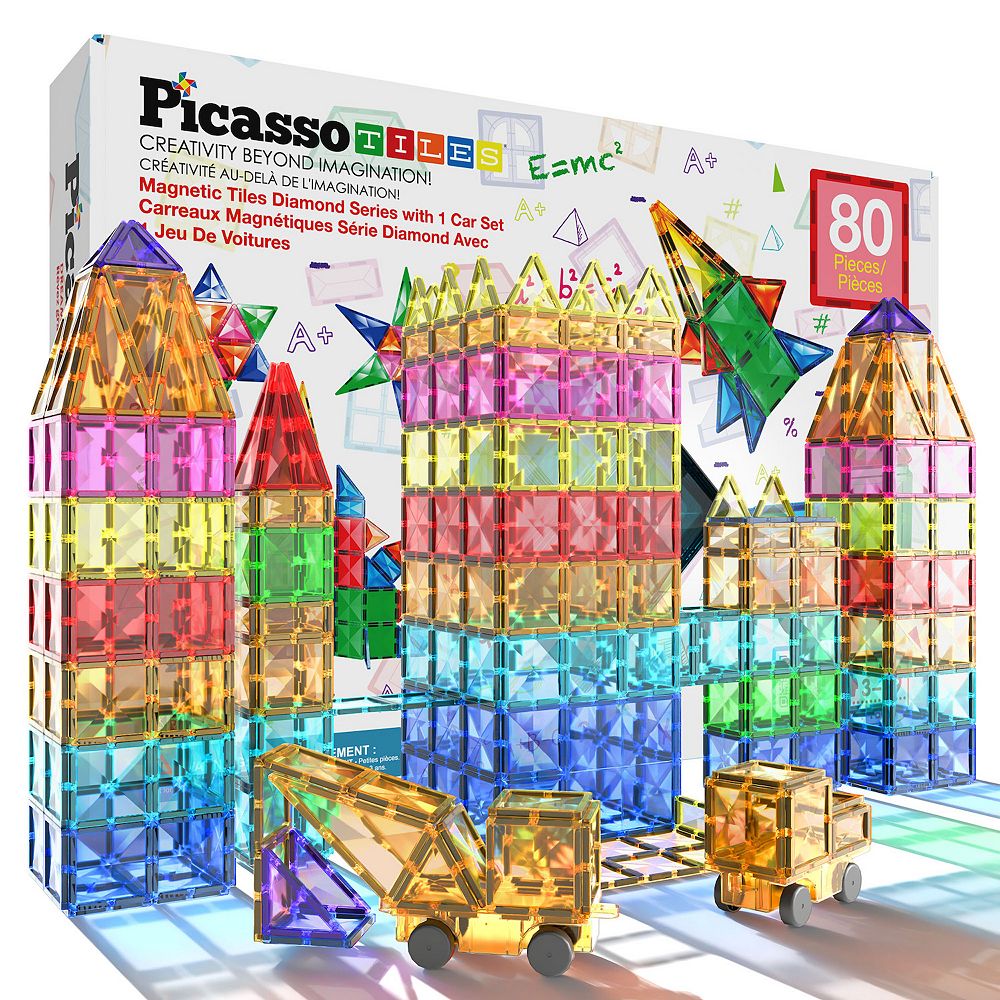 PicassoTiles 80 Piece STEM Toy Magnetic Tiles, Building Blocks for Kids ...