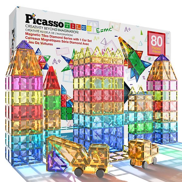 PicassoTiles 80 Piece STEM Toy Magnetic Tiles, Building Blocks for Kids ...