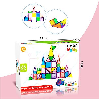 Everplay 66 Piece Play Set Magnetic Tile Set for Kids Ages 3+, Multicolor