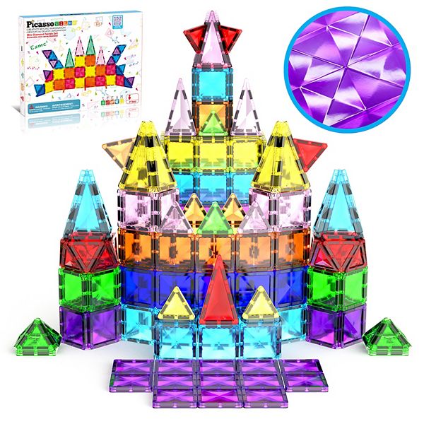 PicassoTiles 40 PC Travel Size Magnetic Tiles, Magnetic Building Blocks ...