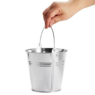 12 Pack Small Tin Pails with Handles, Galvanized Metal, 5 x 4.7 x 3.5 In
