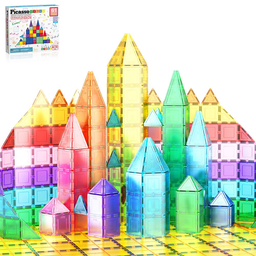 PicassoTiles 61 PC Magnetic Tiles, Magnetic Building Blocks for Kids ...
