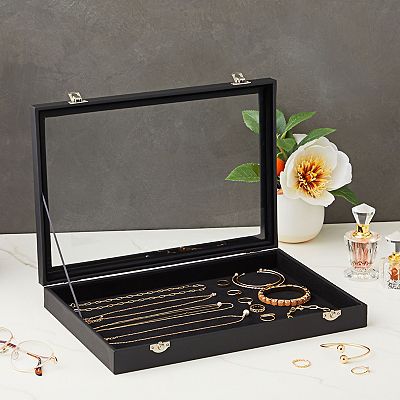 Juvale Black Velvet Jewelry Display Case for Rings Necklaces Bracelets 13.75 x 9.5 in