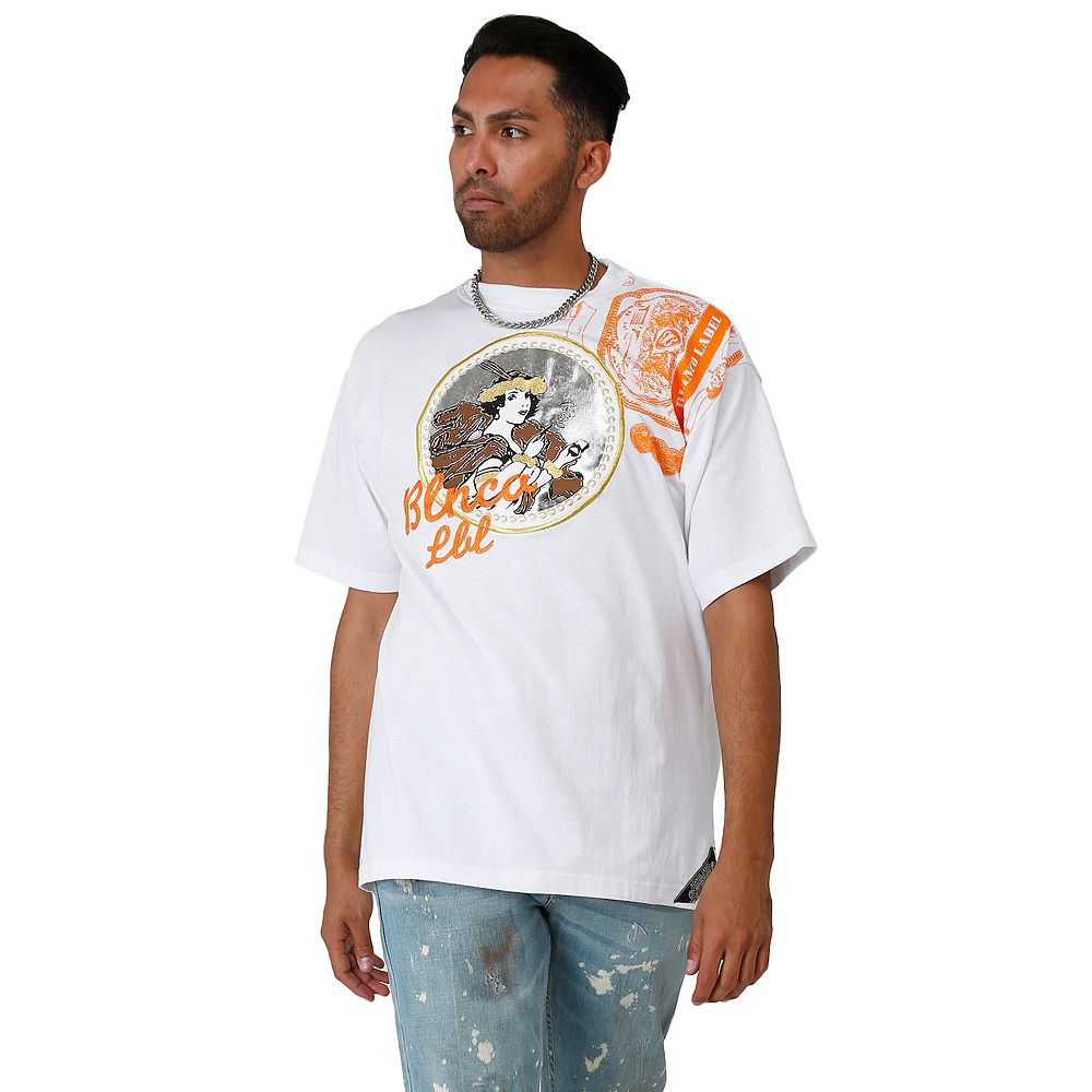 Blanco Label Men's Relaxed Cotton Crew Neck Tee Applique and Print