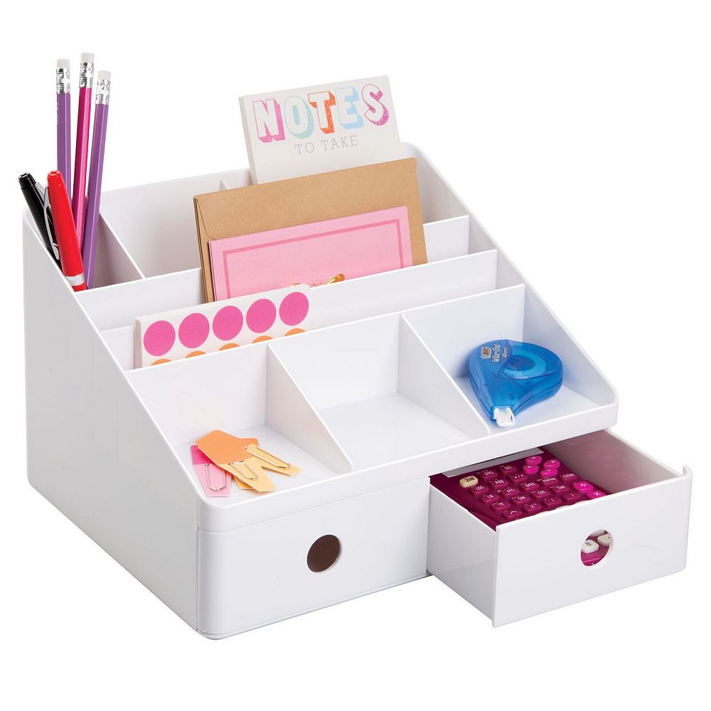 mDesign Large Plastic Divided Home Office Desk Organizer with 2 Drawers ...