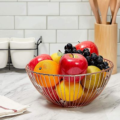 Juvale Metal Wire Fruit Basket Kitchen Decor Rose Gold 10 x 4.7 Inches
