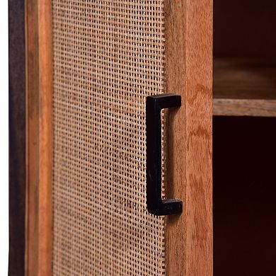42 Inch Mango Wood Armoire Storage Cabinet, 2 Cane Rattan Woven Doors ...