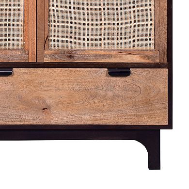 42 Inch Mango Wood Armoire Storage Cabinet, 2 Cane Rattan Woven Doors ...